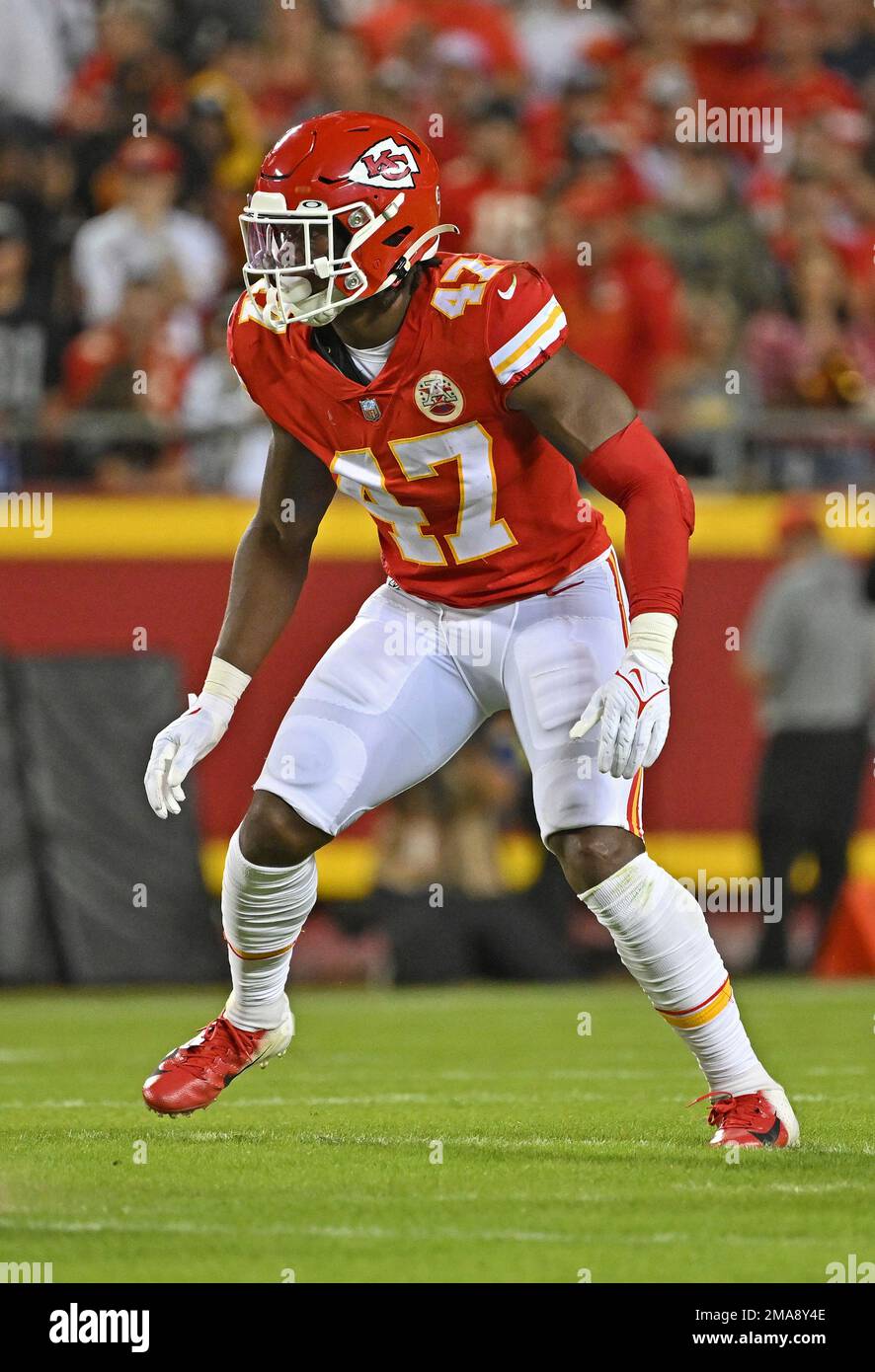 Kansas City Chiefs linebacker Darius Harris (47) gets set on defense ...