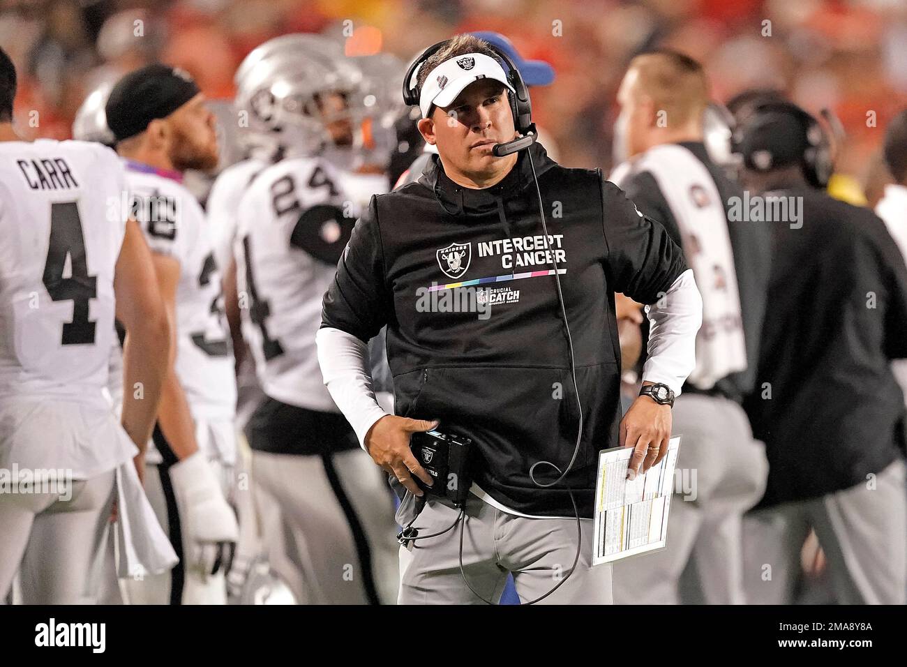 Las Vegas Raiders head coach Josh McDaniels watches during the second ...