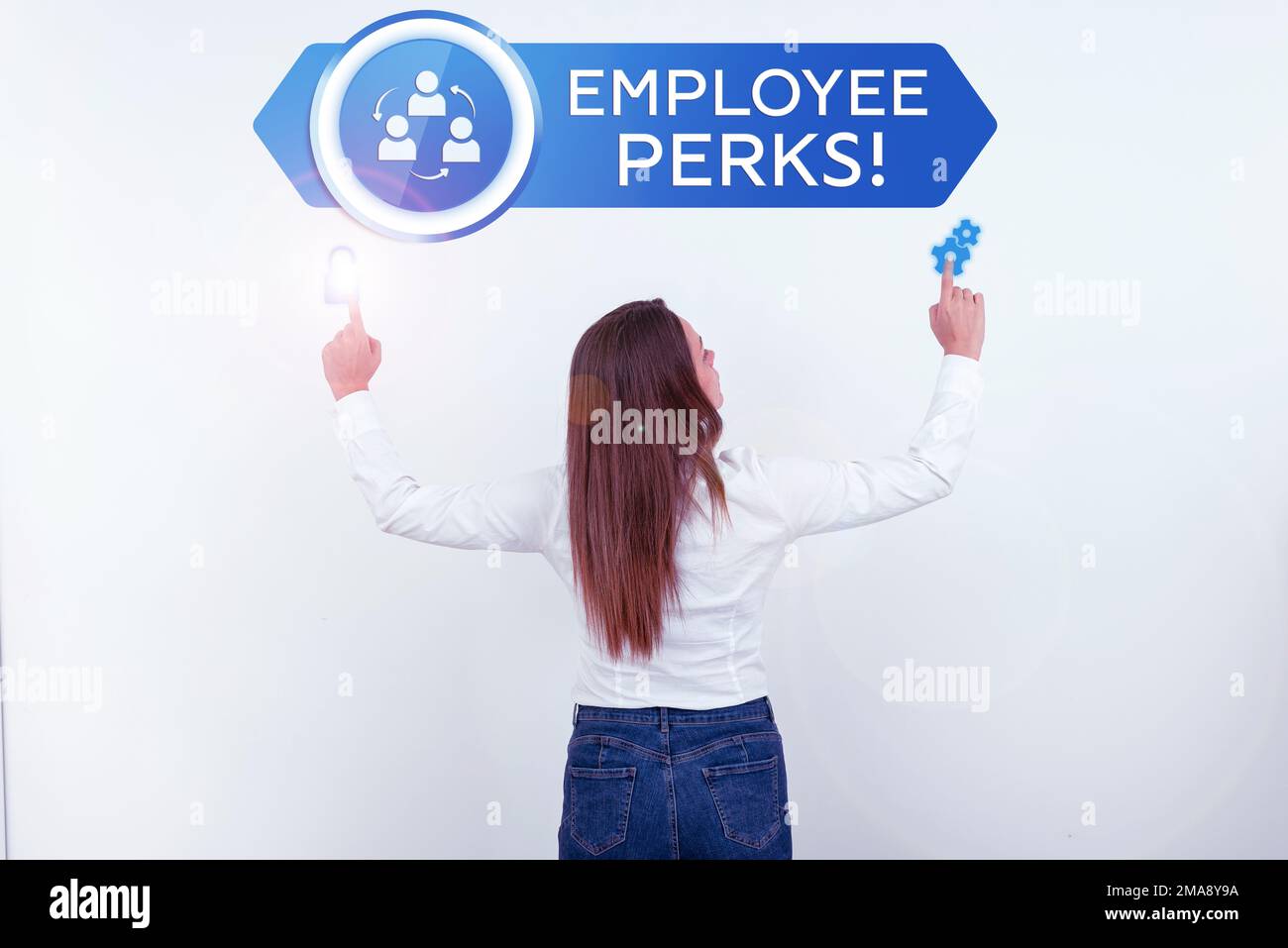 Text caption presenting Employee Perks. Concept meaning Worker Benefits ...