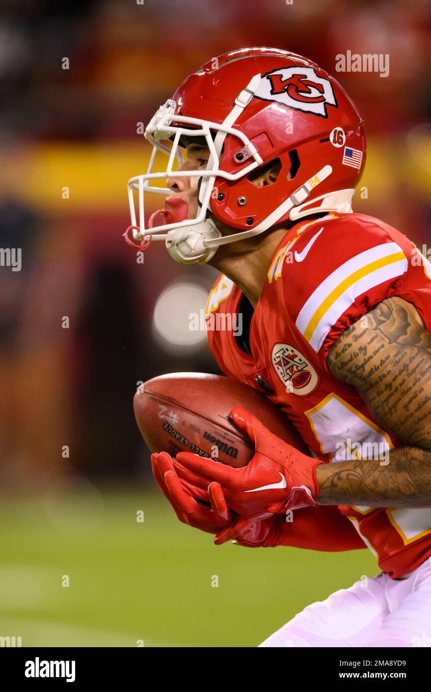 Kansas City Chiefs wide receiver Skyy Moore (24) takes a kickoff ...