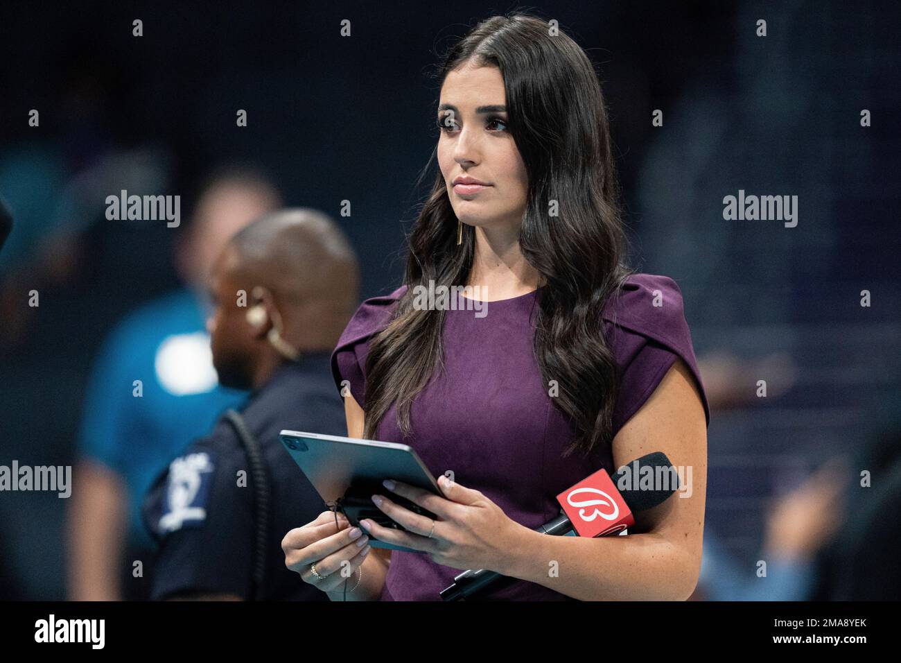Bally Sports reporter Ashley ShahAhmadi looks on before an NBA ...