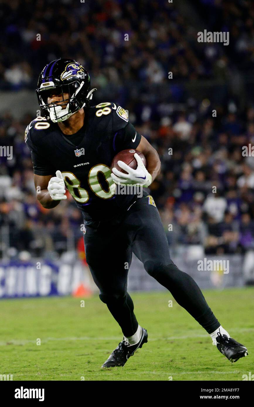 Baltimore Ravens tight end Isaiah Likely (80) in action against the ...