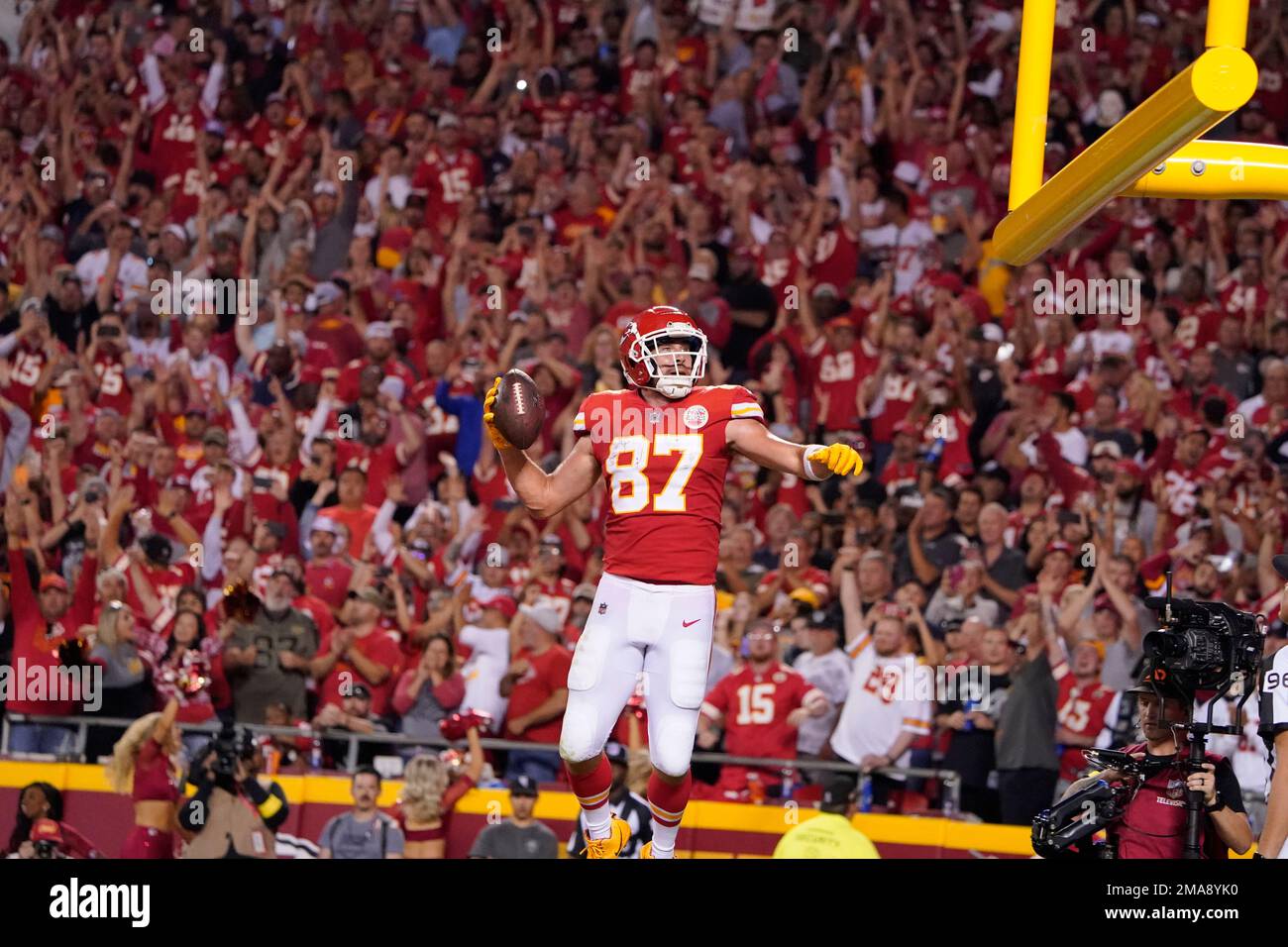 Kansas City Chiefs tight end Travis Kelce celebrates after scoring on a ...