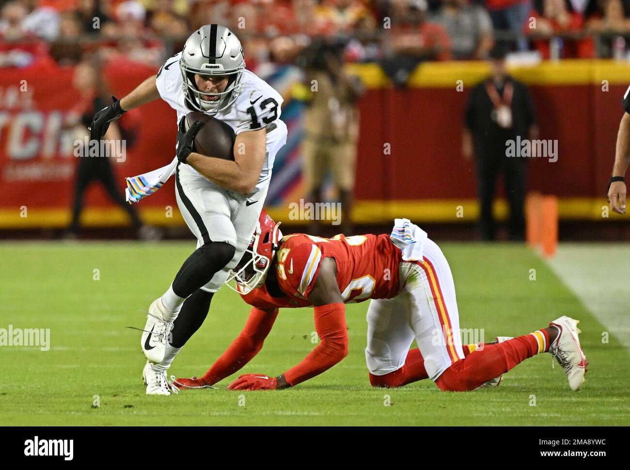 Las Vegas Raiders wide receiver Hunter Renfrow (13) runs with the ball ...