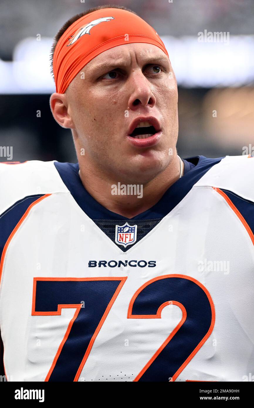 Denver Broncos offensive tackle Garett Bolles (72) looks on during an ...