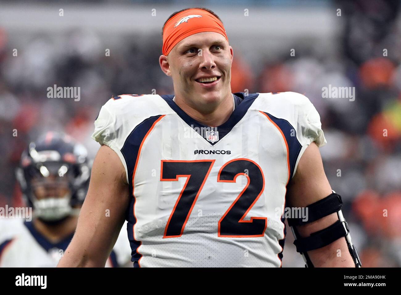 Denver Broncos offensive tackle Garett Bolles (72) looks on during an ...