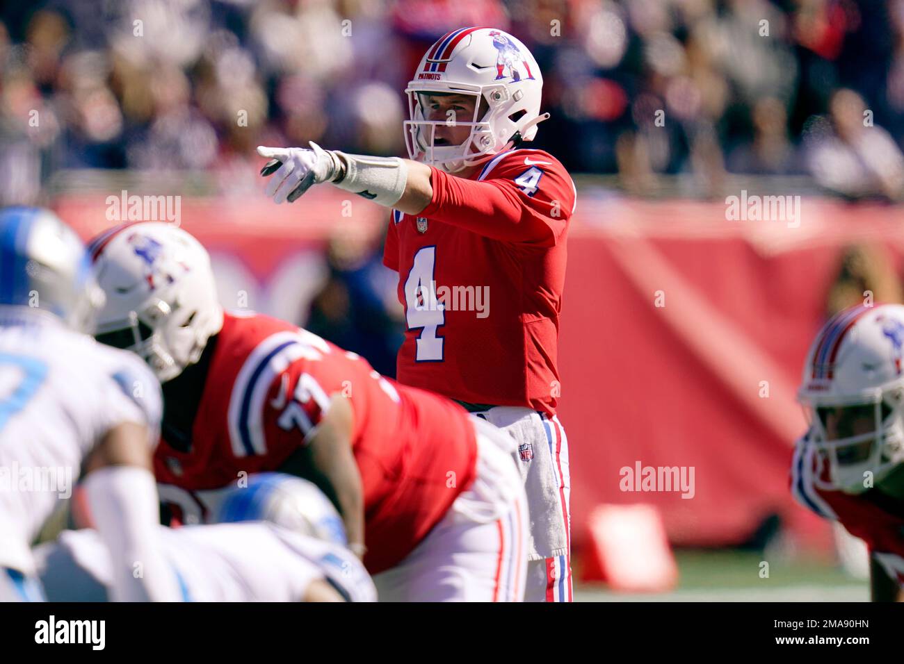 New England Patriots quarterback Bailey Zappe during an NFL football ...