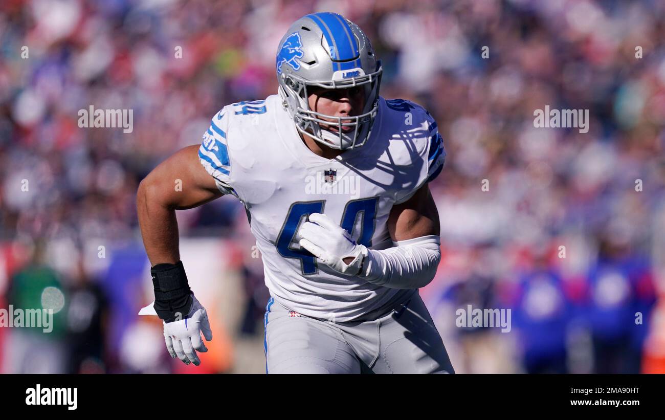 Detroit Lions linebacker Malcolm Rodriguez during an NFL football game ...