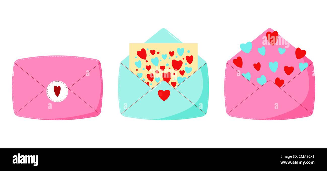 Colorful cartoon letter set. Envelope with love message Stock Vector ...