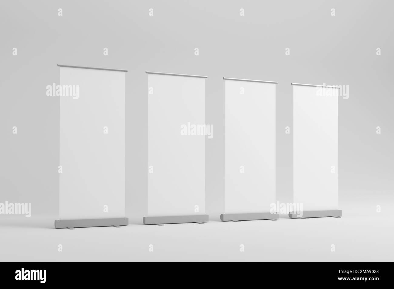 Realistic 3D vertical roll up banner stand template design. 3d ...