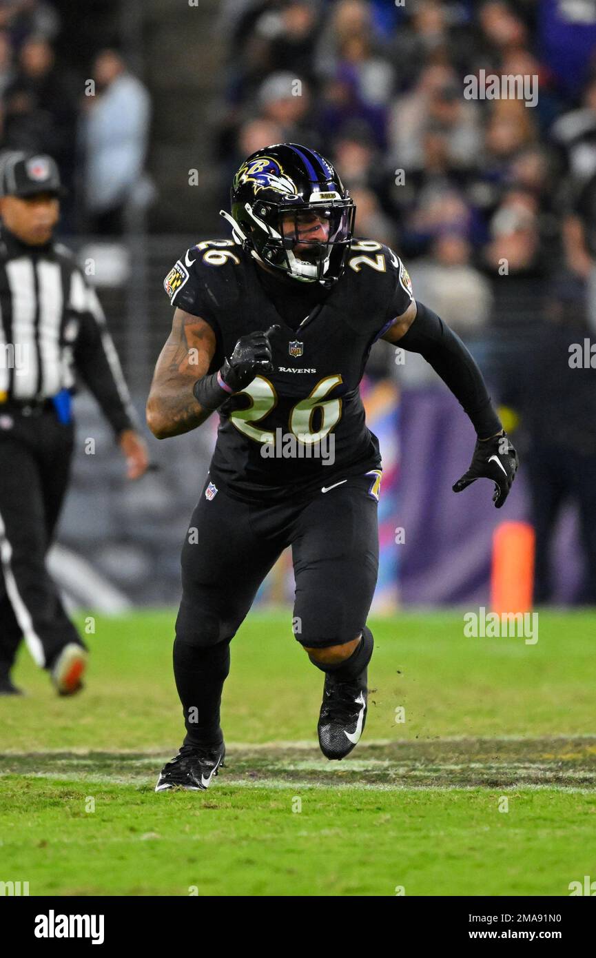 Baltimore Ravens safety Geno Stone (26) in action during the second ...