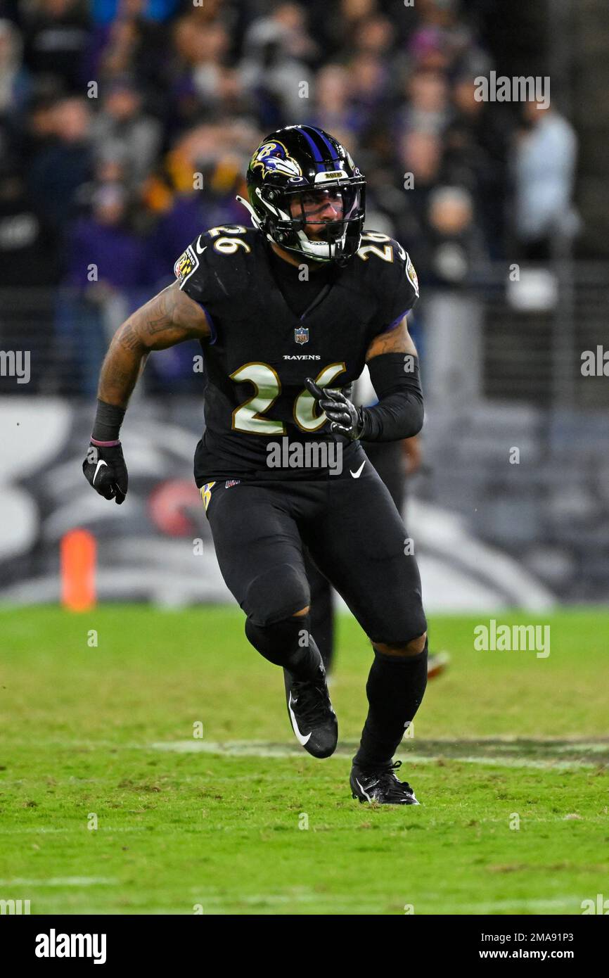 Baltimore Ravens safety Geno Stone (26) in action during the second ...