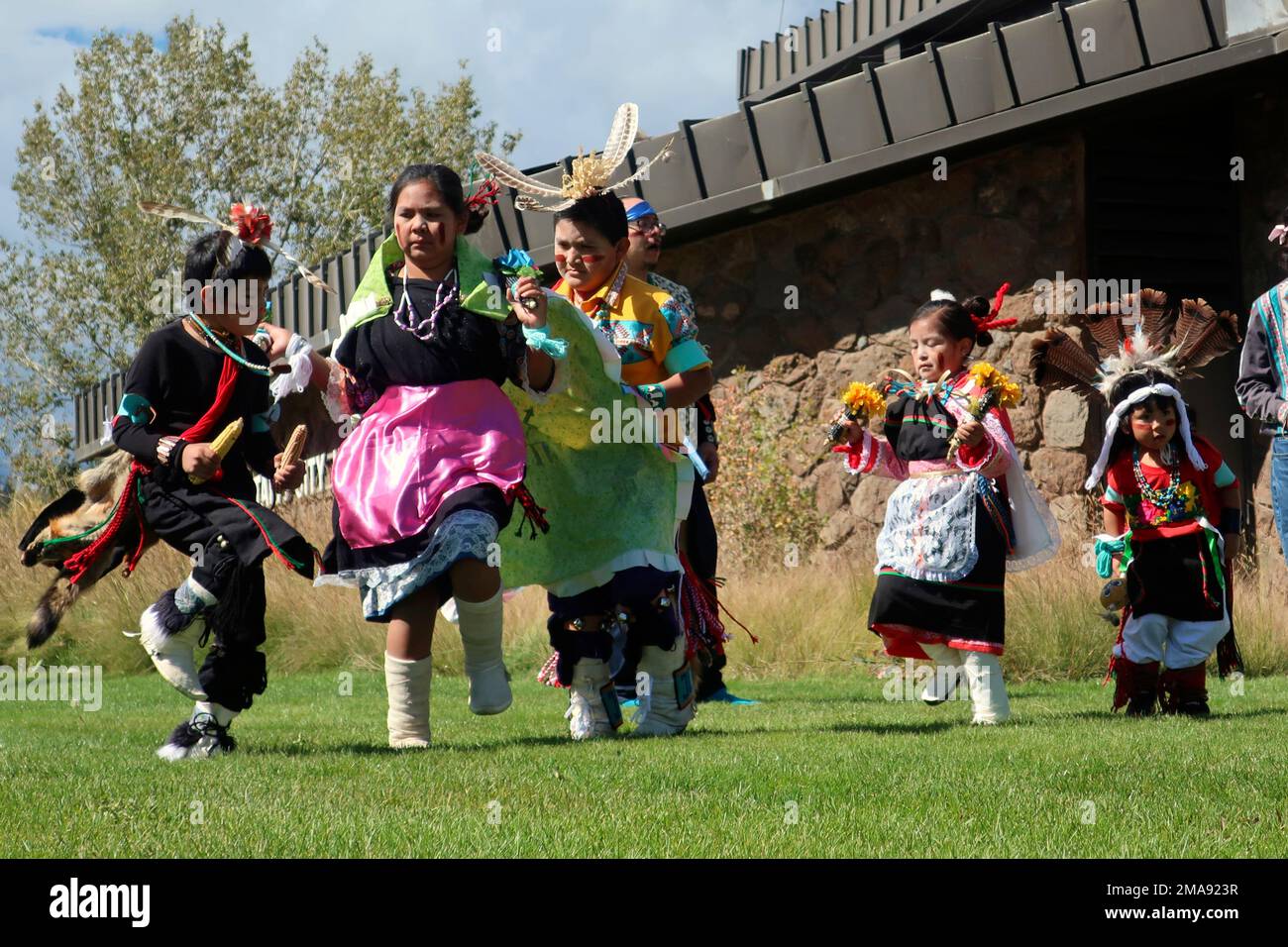 Hopi children dance in front of City Hall on Indigenous Peoples Day in Flagstaff, Ariz., Monday ...