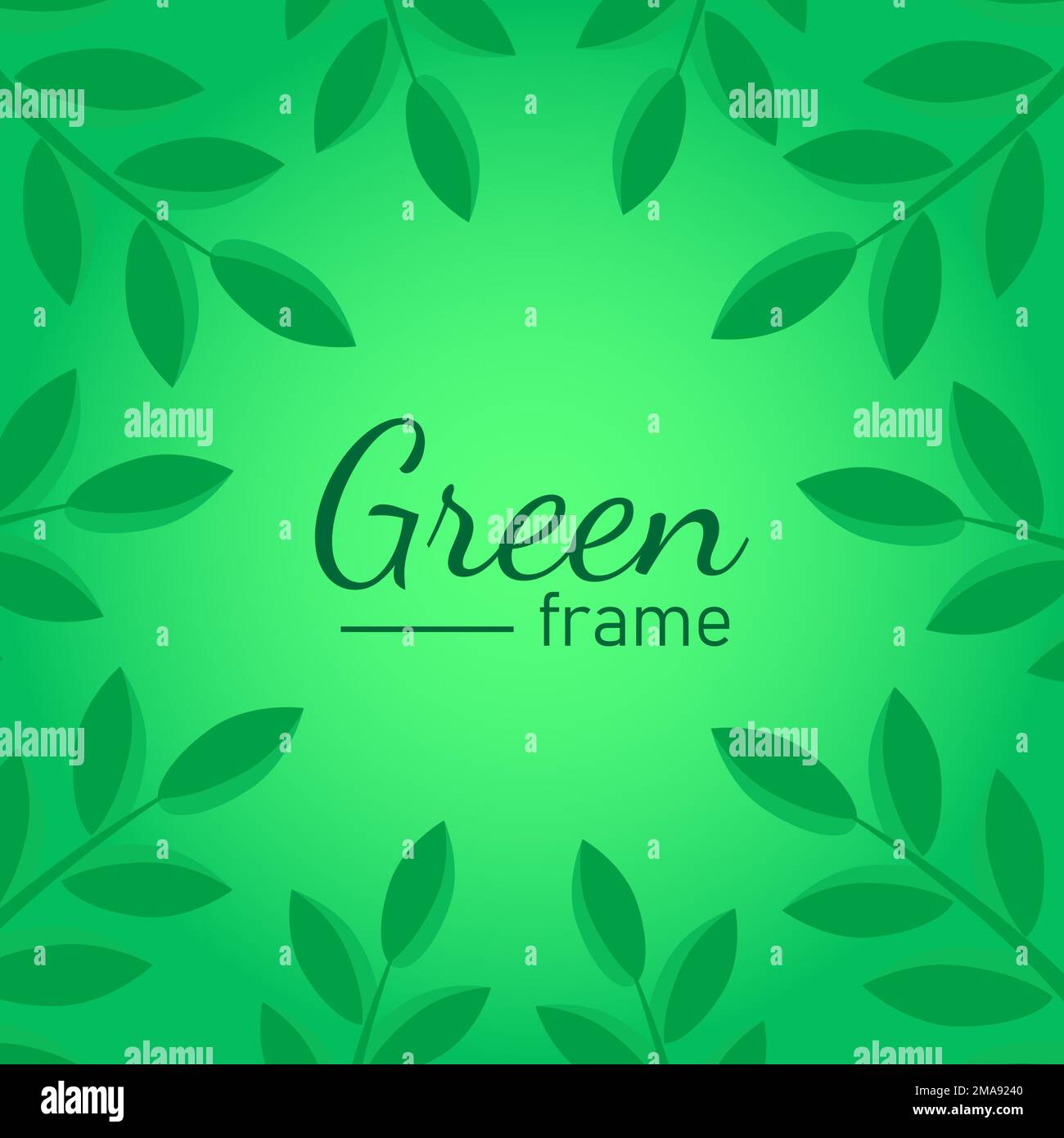 Fresh spring green twigs with leaves frame template with blank space ...