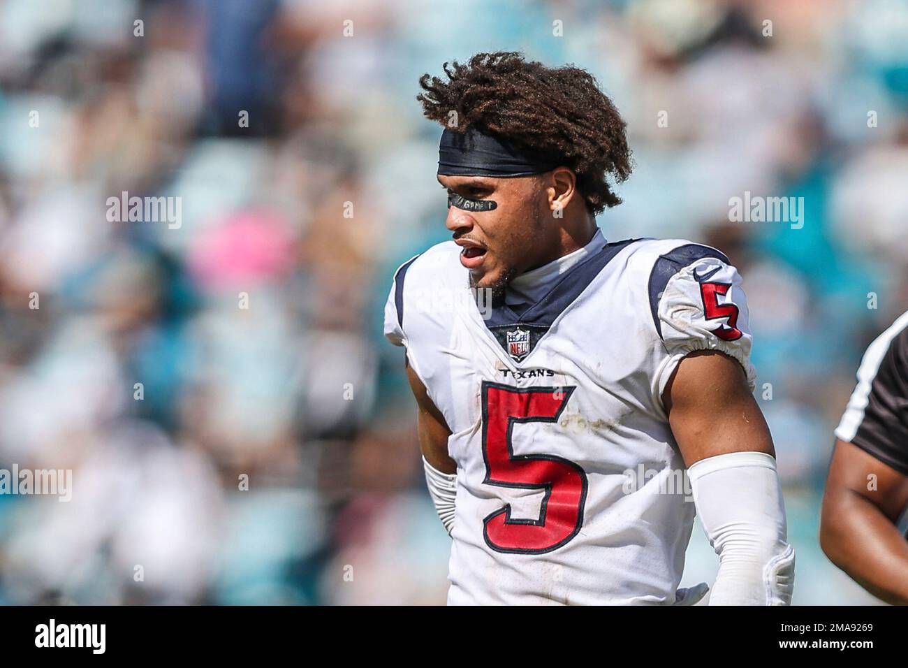Houston Texans defensive back Jalen Pitre (5) during time-out in an NFL ...