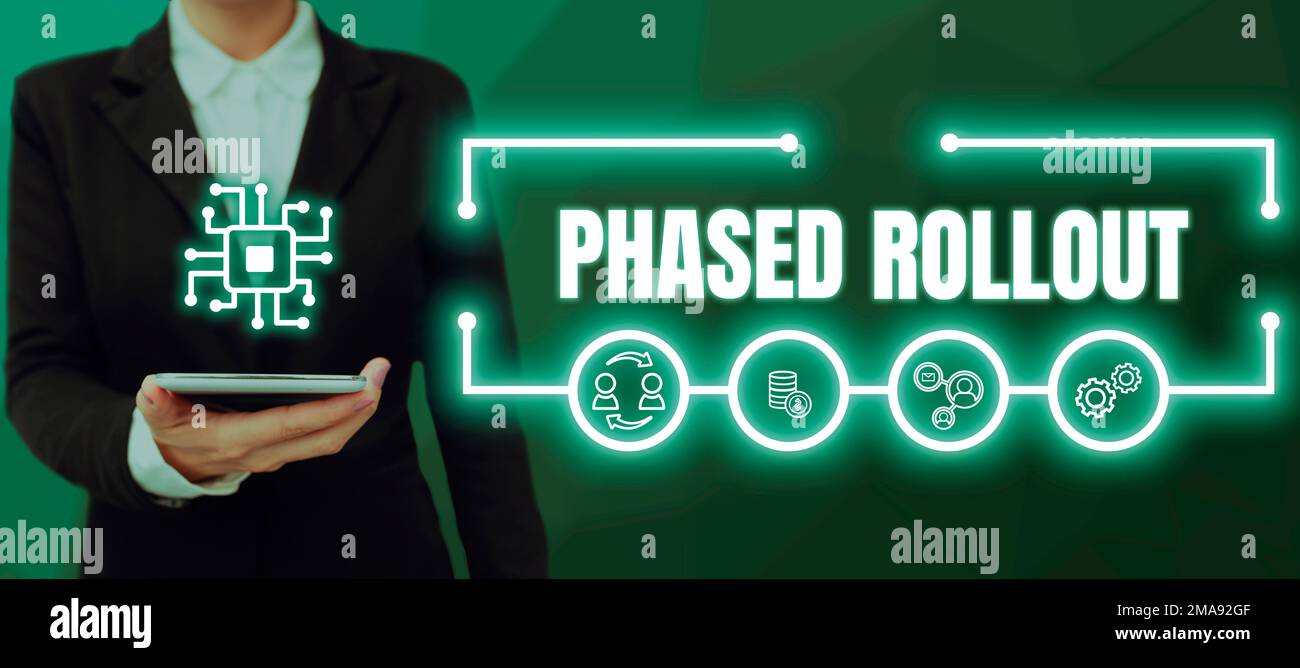 Hand writing sign Phased Rollout. Business concept the practice of ...