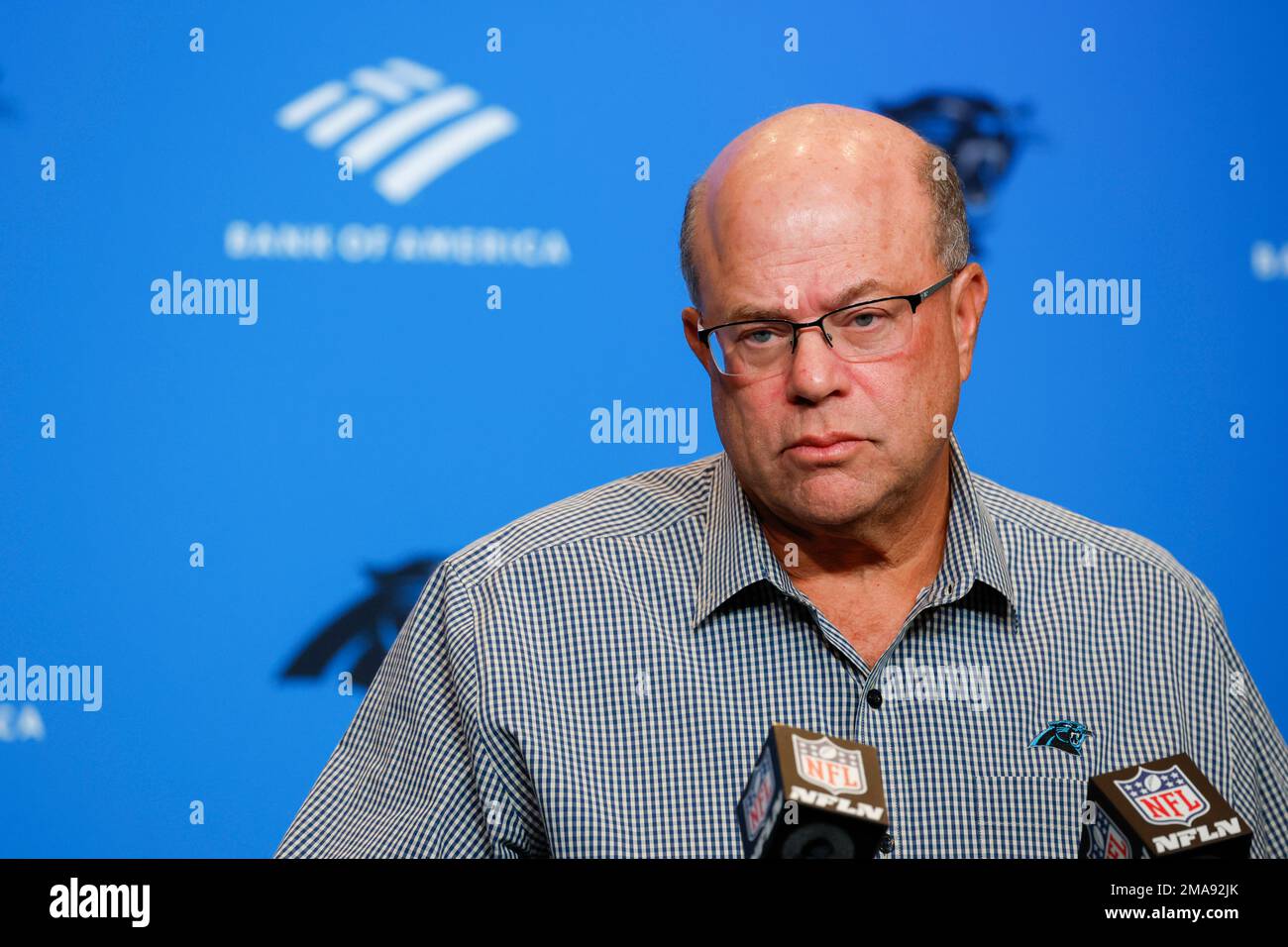 Carolina Panthers owner David Tepper speaks to the media after the ...