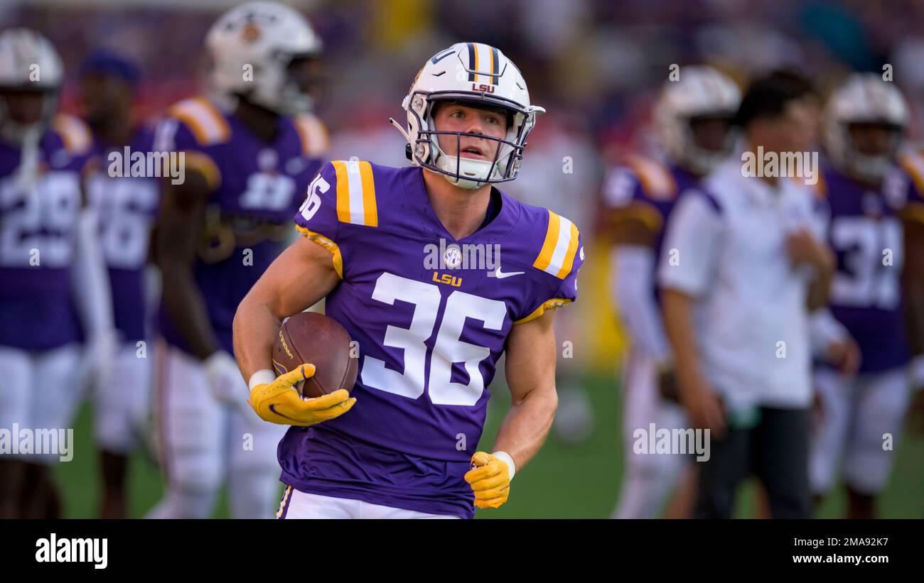 LSU cornerback Dylan Brown (36) runs during an NCAA football game ...