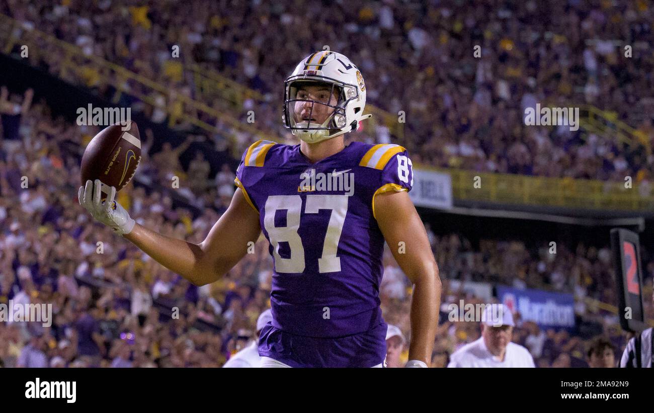 LSU tight end Kole Taylor (87) celebrates a touchdown that was called ...