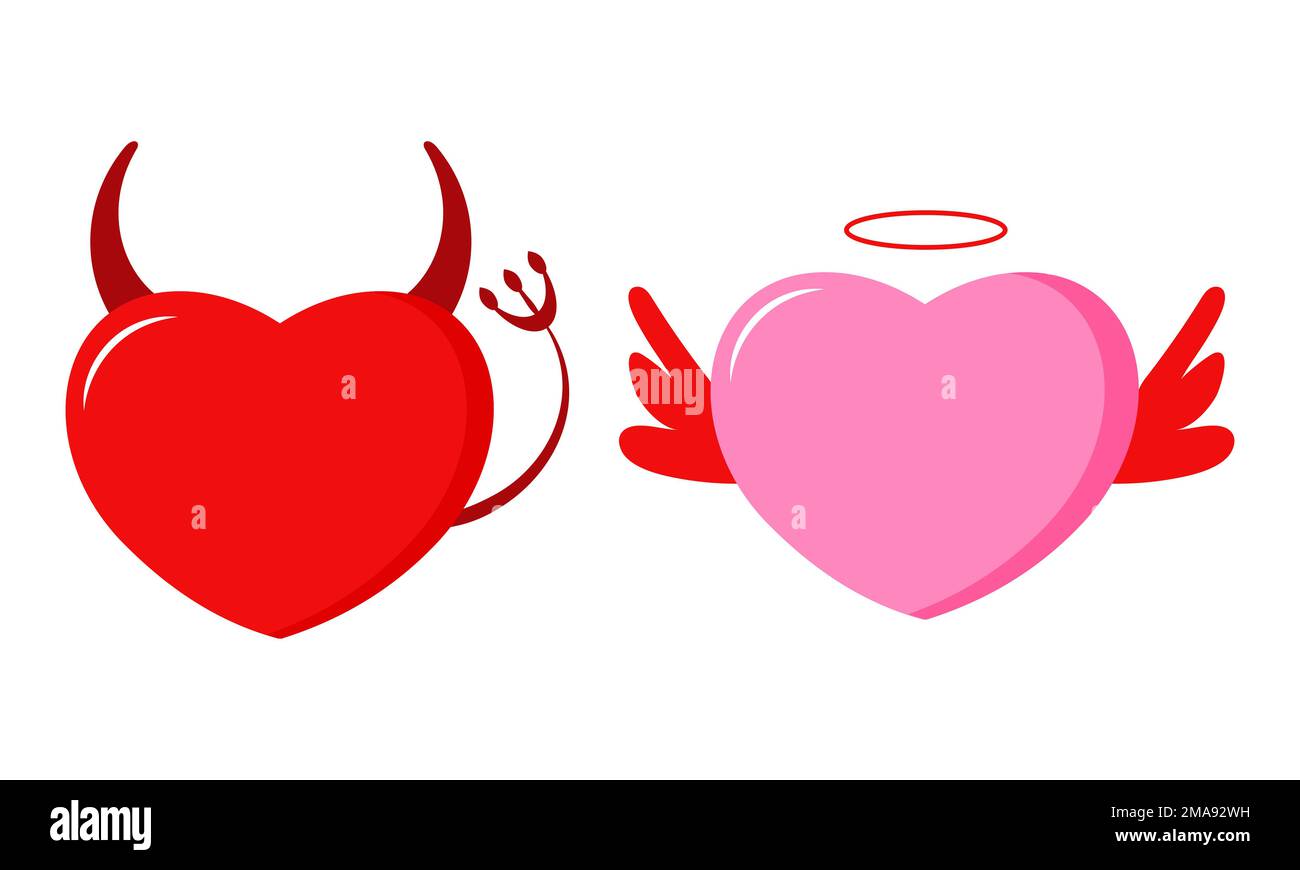 Angel and Devil hearts isoleted on white background Stock Vector Image ...