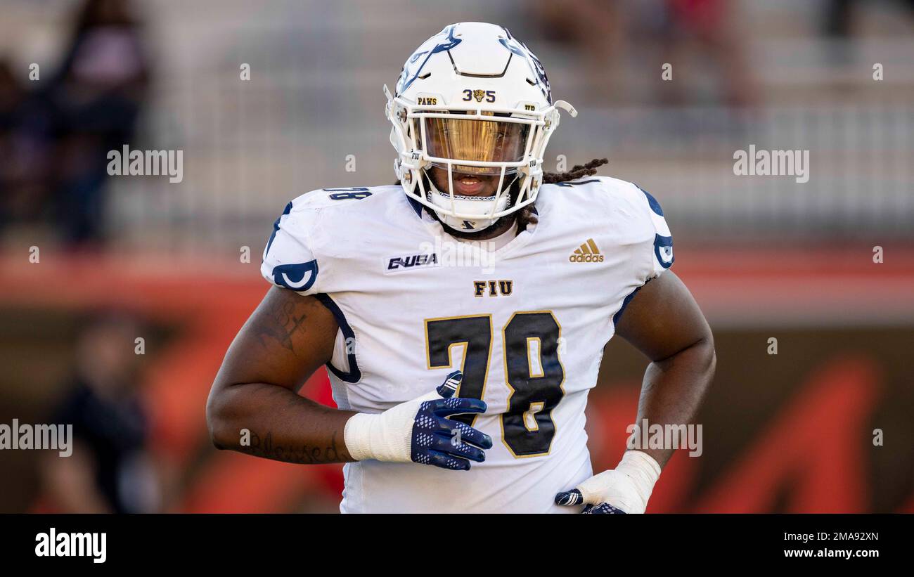 FIU offensive lineman Shamar Hobdy-Lee runs off the field during an ...