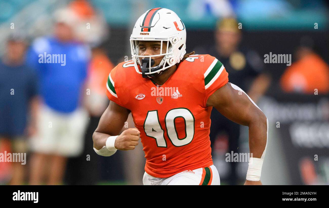 Miami linebacker Caleb Johnson (40) during an NCAA football game on ...