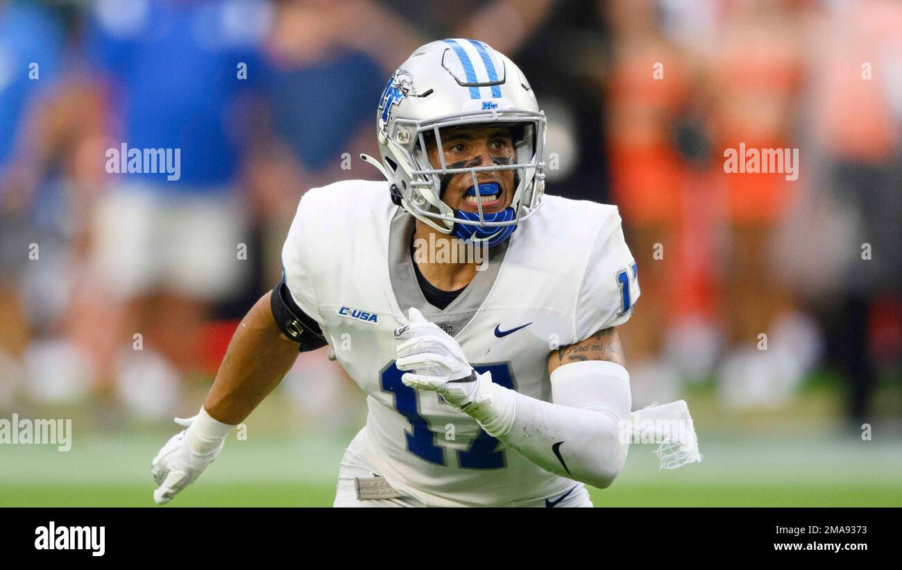 Middle Tennessee safety Tra Fluellen (17) during an NCAA football game ...