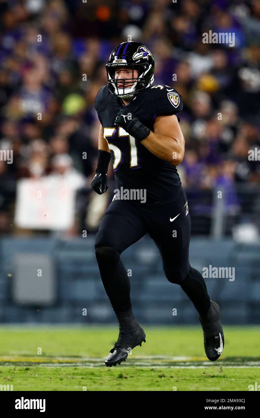 Baltimore Ravens linebacker Kristian Welch (57) in action against the ...