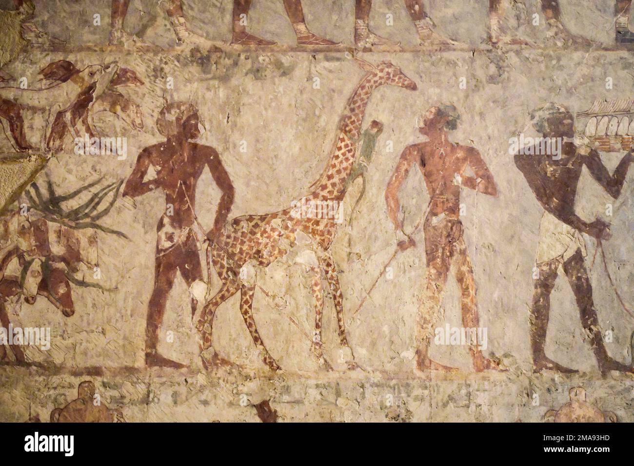 Männer mit Giraffe, Wandmalerei, Grab des Wesir Rechmire, TT100, Gräber ...