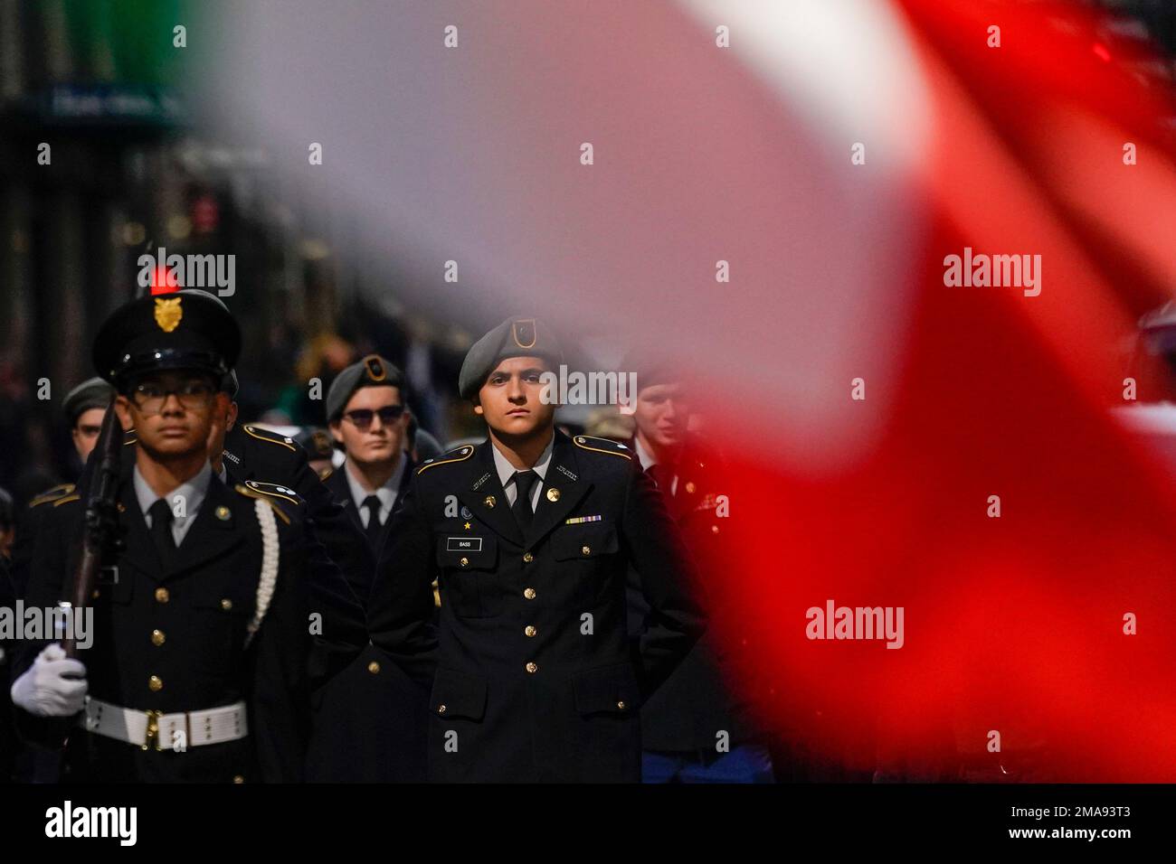 Members of the Xavier High School Army JROTC march up 5th Avenue during ...