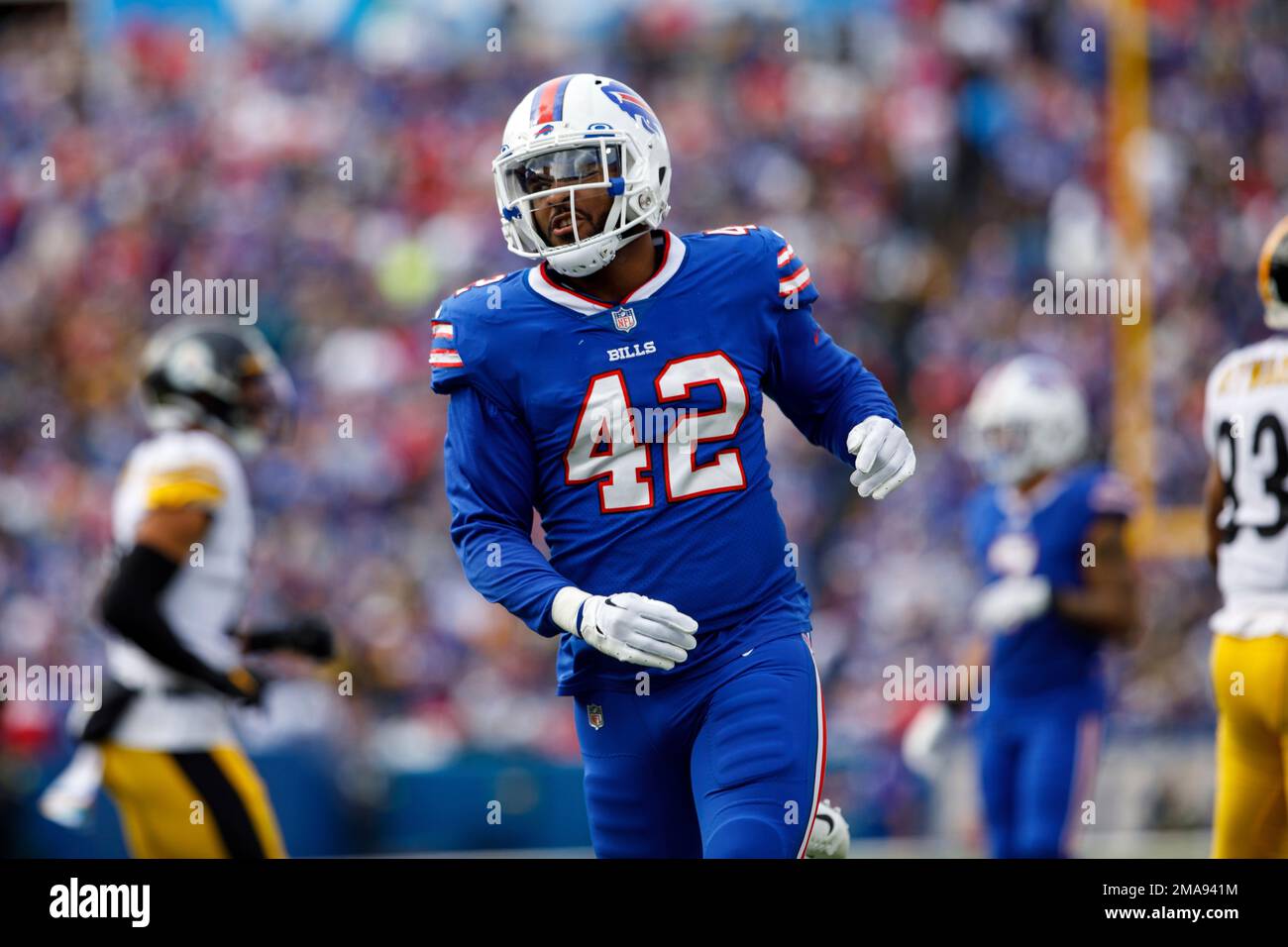Buffalo Bills linebacker Joe Giles-Harris (42) covers a kick during an ...