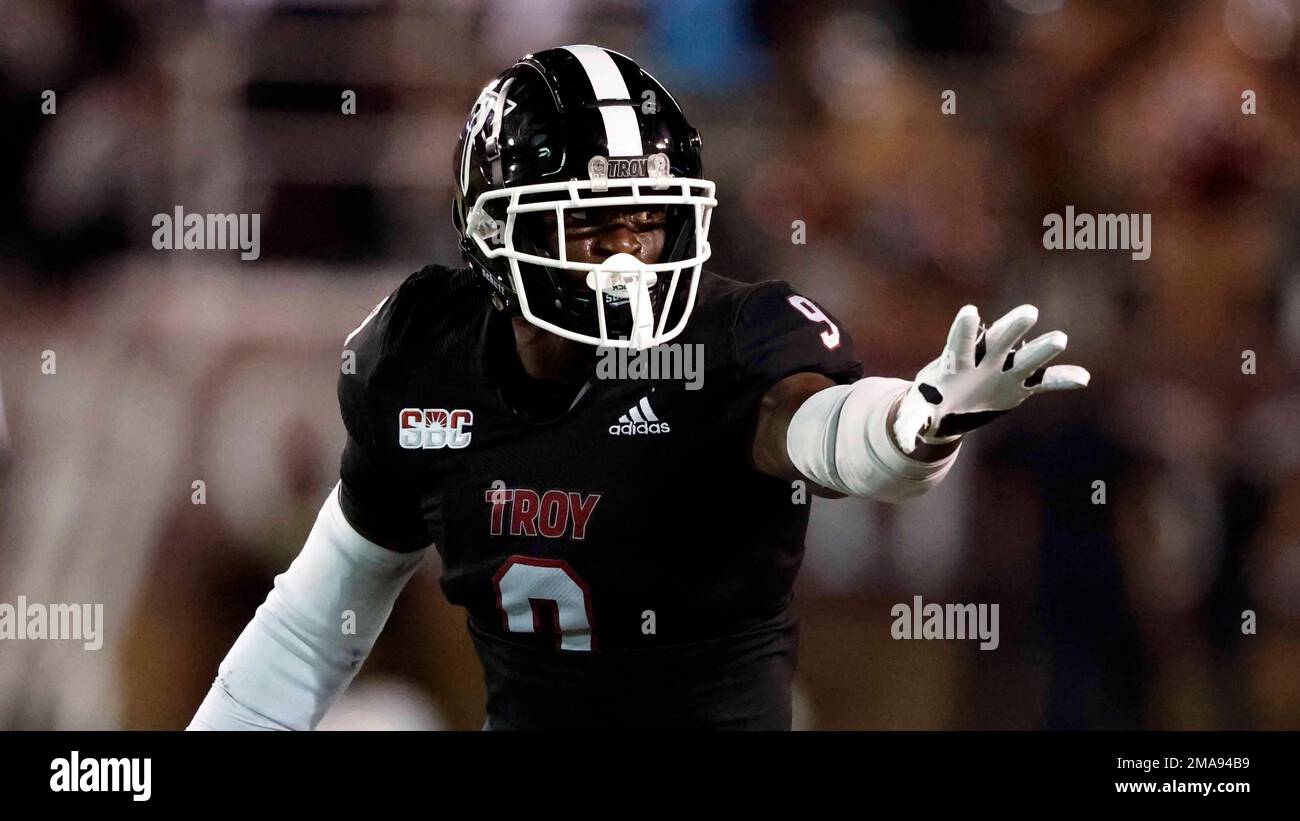 Troy linebacker Richard Jibunor (9) during an NCAA football game on ...