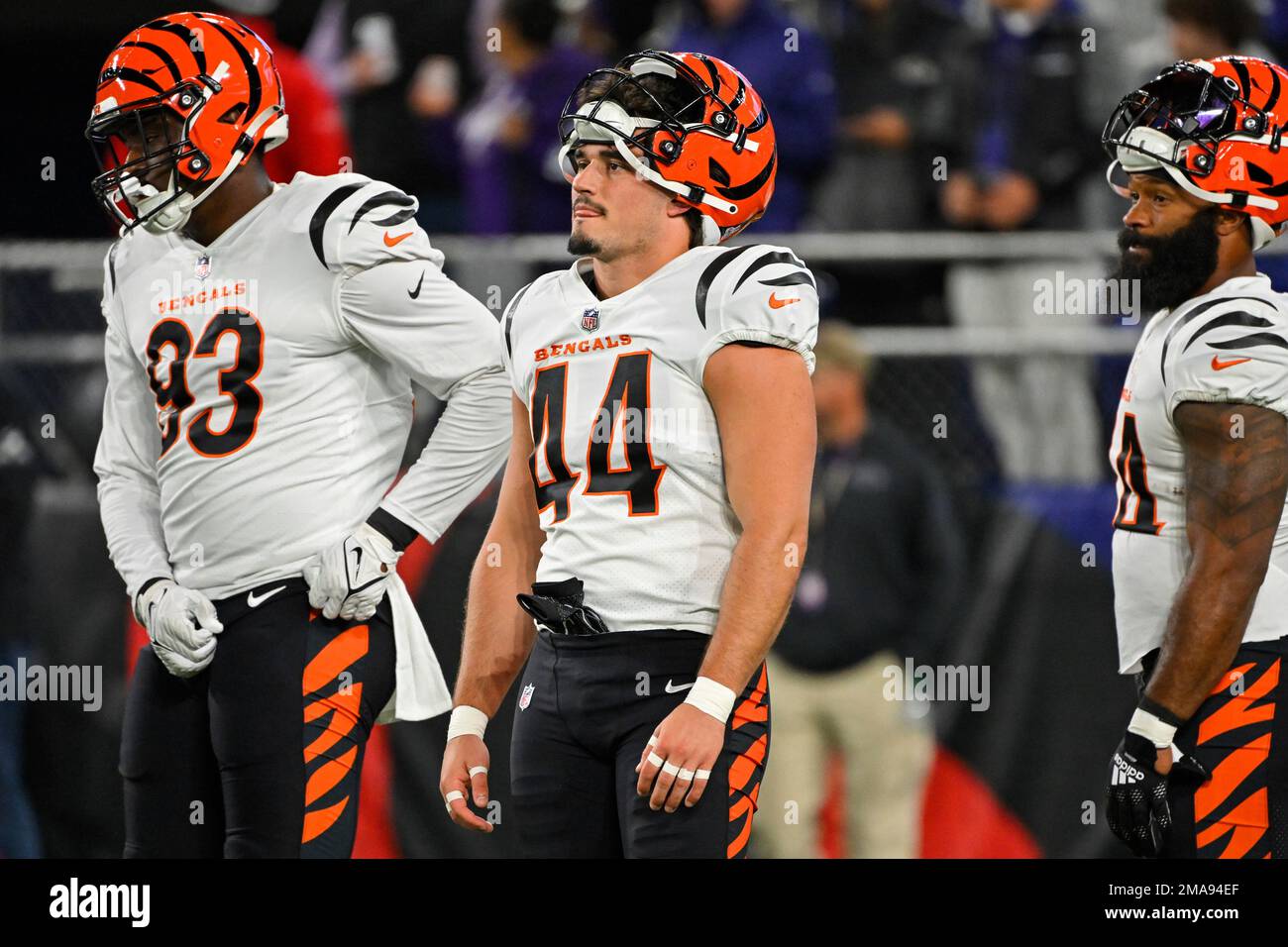 Cincinnati Bengals linebacker Clay Johnston (44) looks on during pre ...