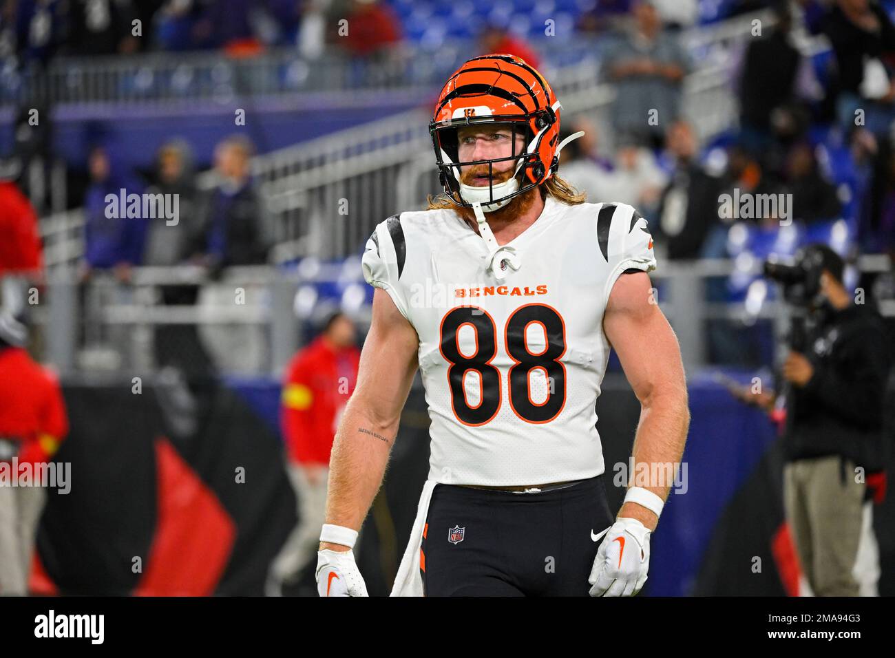 Cincinnati Bengals tight end Hayden Hurst (88) looks on during pre-game ...
