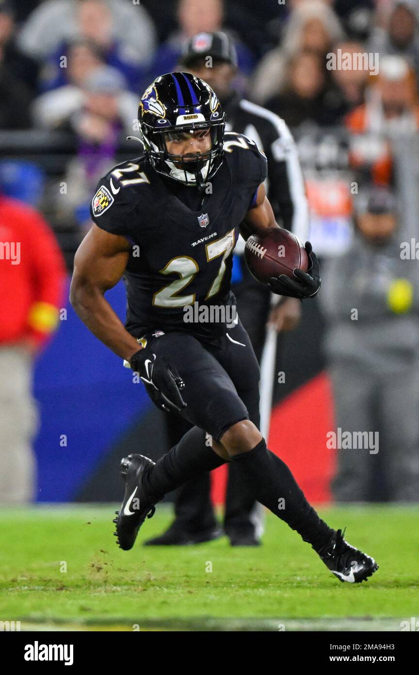 Baltimore Ravens running back J.K. Dobbins (27) runs the ball during ...