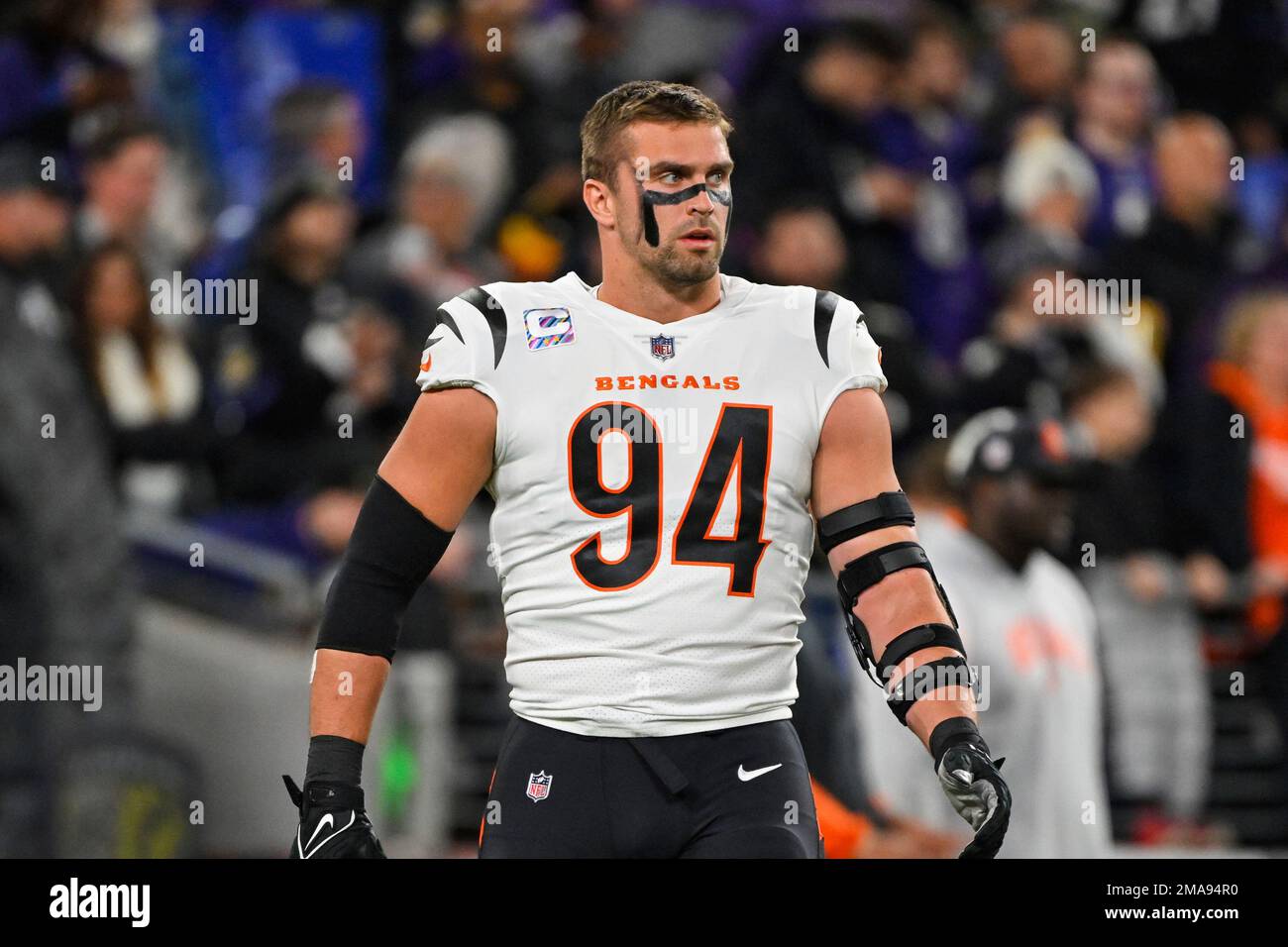 Cincinnati Bengals defensive end Sam Hubbard (94) looks on during pre ...