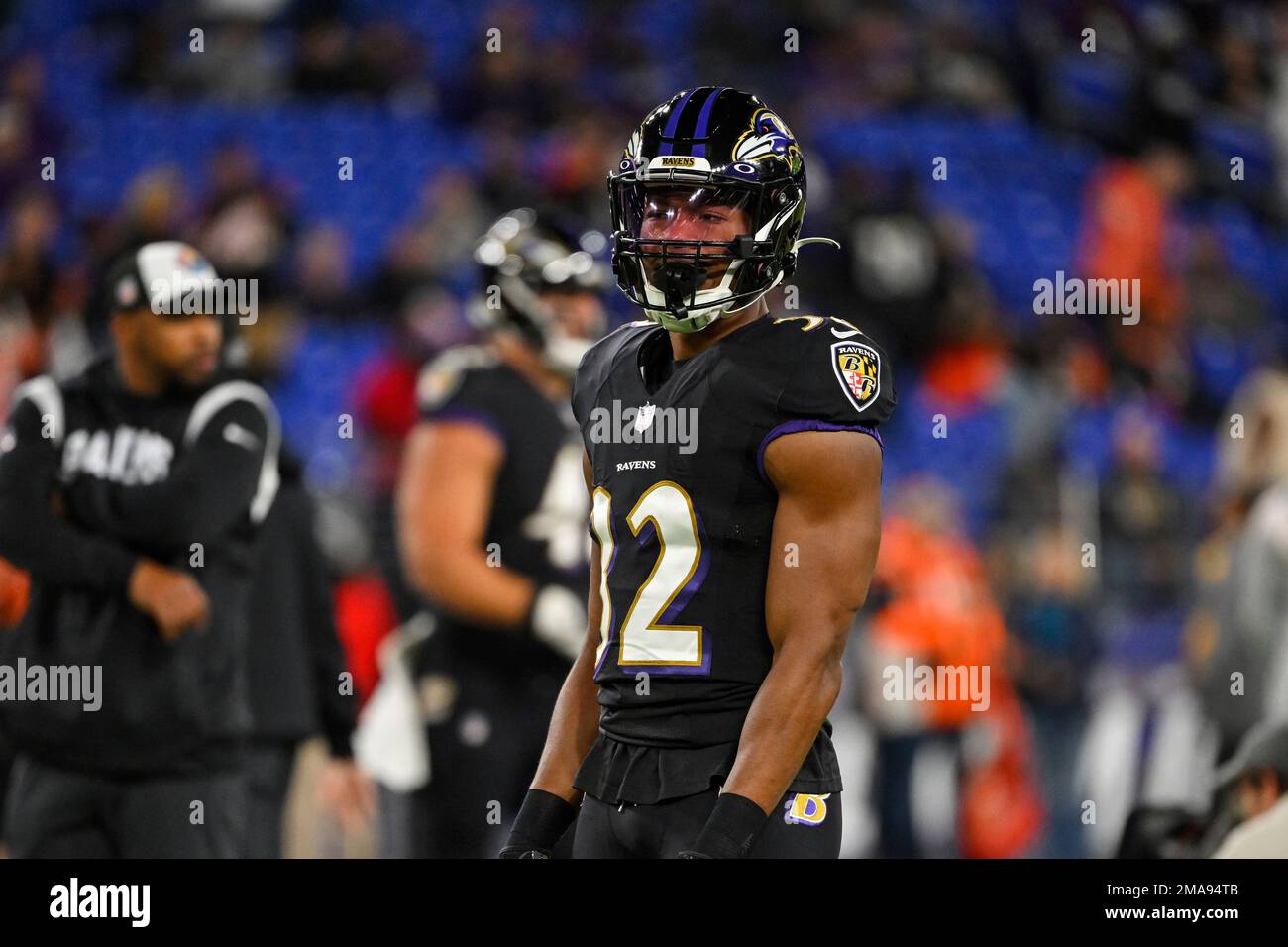 Baltimore Ravens safety Marcus Williams (32) looks on during pre-game ...