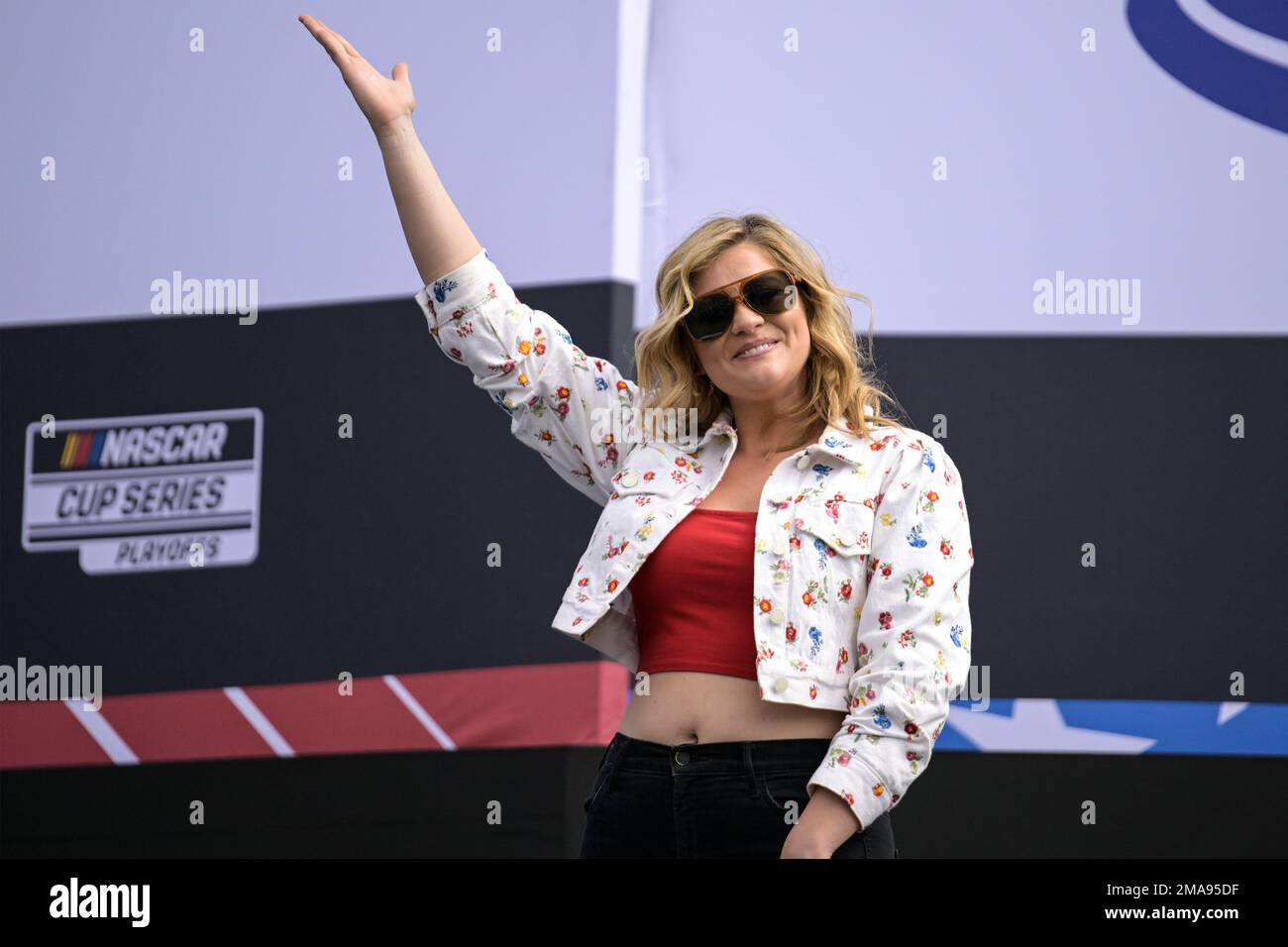 Country singer Lauren Alaina poses prior to a NASCAR Cup Series auto ...