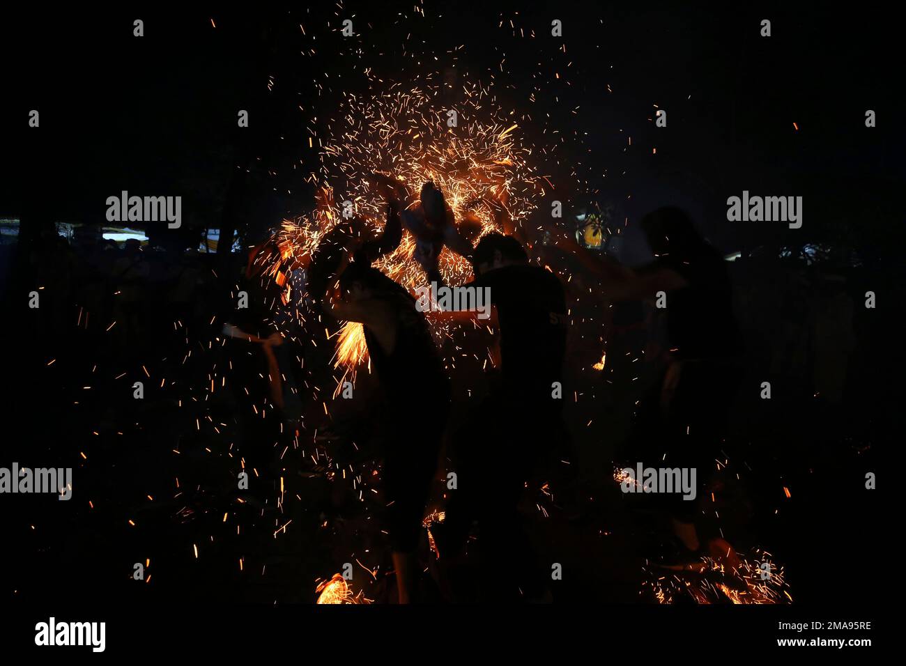 Men lash each other with burning coconut husks during the annual ...