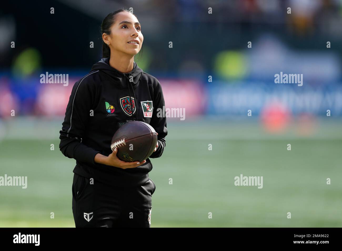 Team Mexico Women's Flag quarterback Diana Flores looks on before an ...