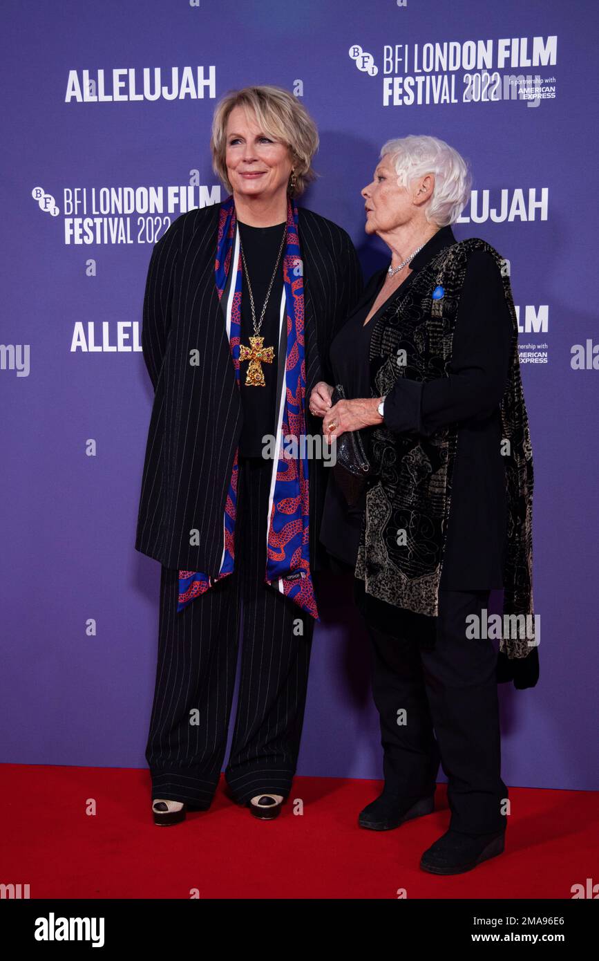 Jennifer Saunders, left, and Judi Dench pose for photographers upon ...