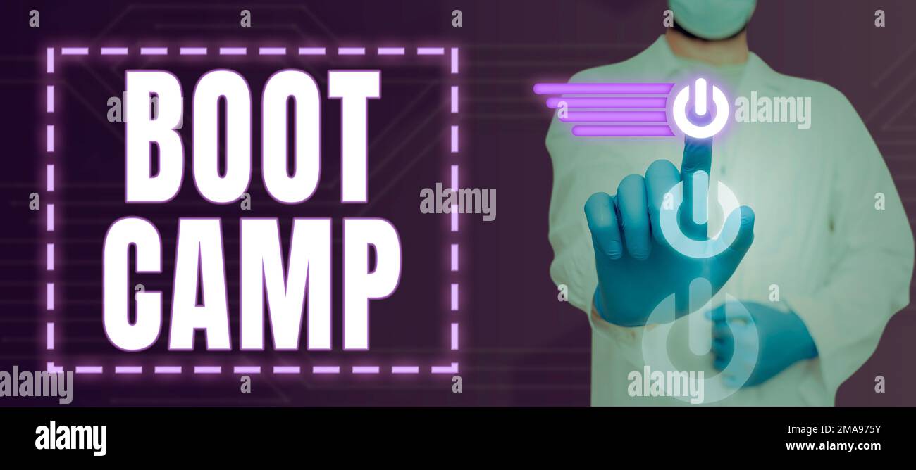 Hand writing sign Boot Camp. Word Written on Military training camp for ...