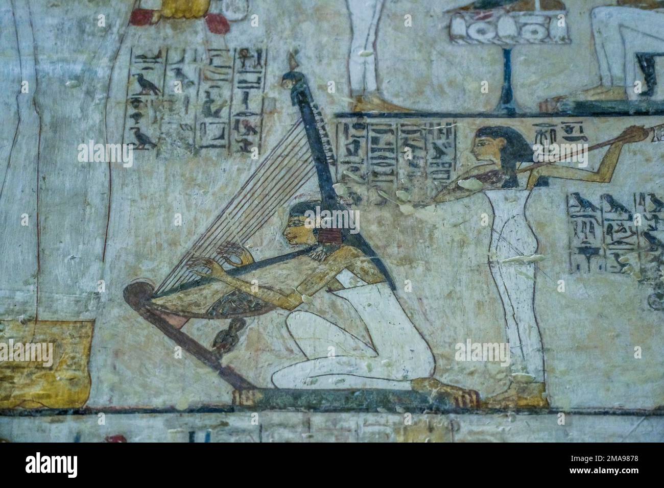 Frauen, Musik, Harfe, Wandmalerei, Grab des Wesir Rechmire, TT100 ...