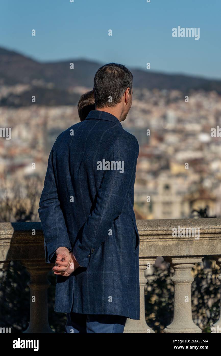 Barcelona, Spain. January 19, 2023. Emmanuel Macron and Pedro Sanchez ...