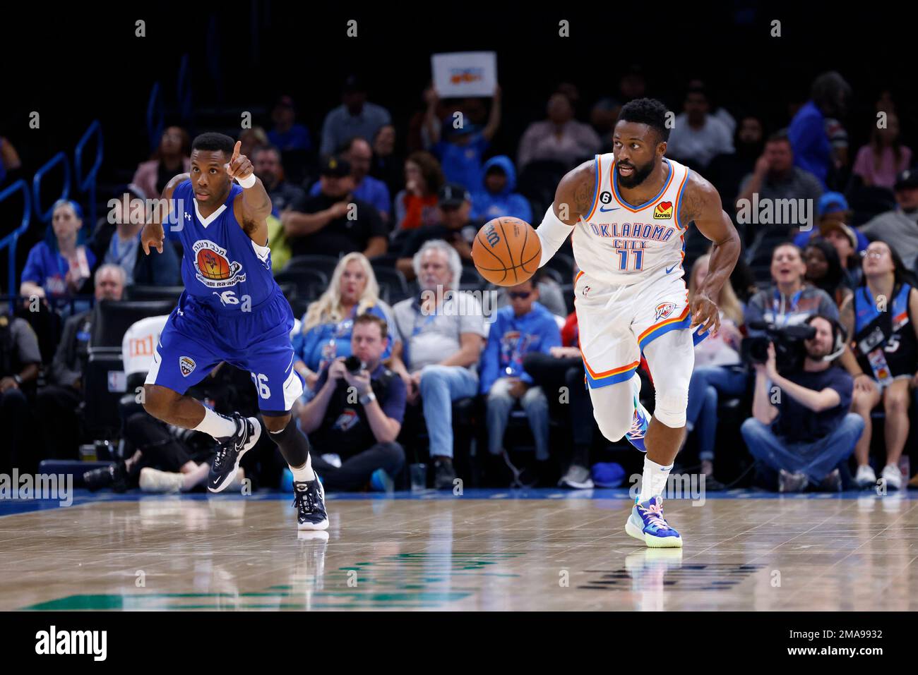 Oklahoma City Thunder forward David Nwaba drives the ball away from ...