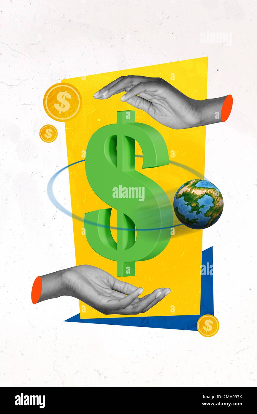 Composite creative photo collage of hands holding dollar money symbol ...