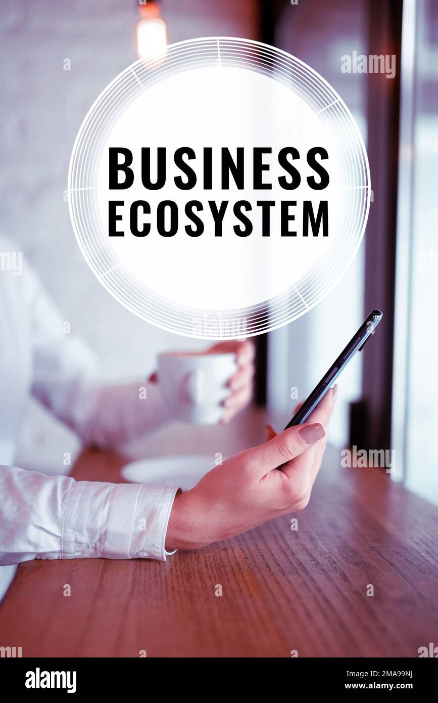 Text caption presenting Business Ecosystem. Concept meaning Develop and ...