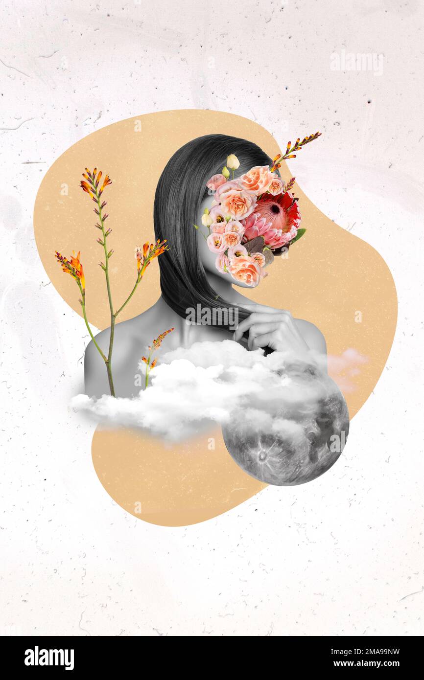 Abstract photo design artwork collage of young pretty charming lady ...