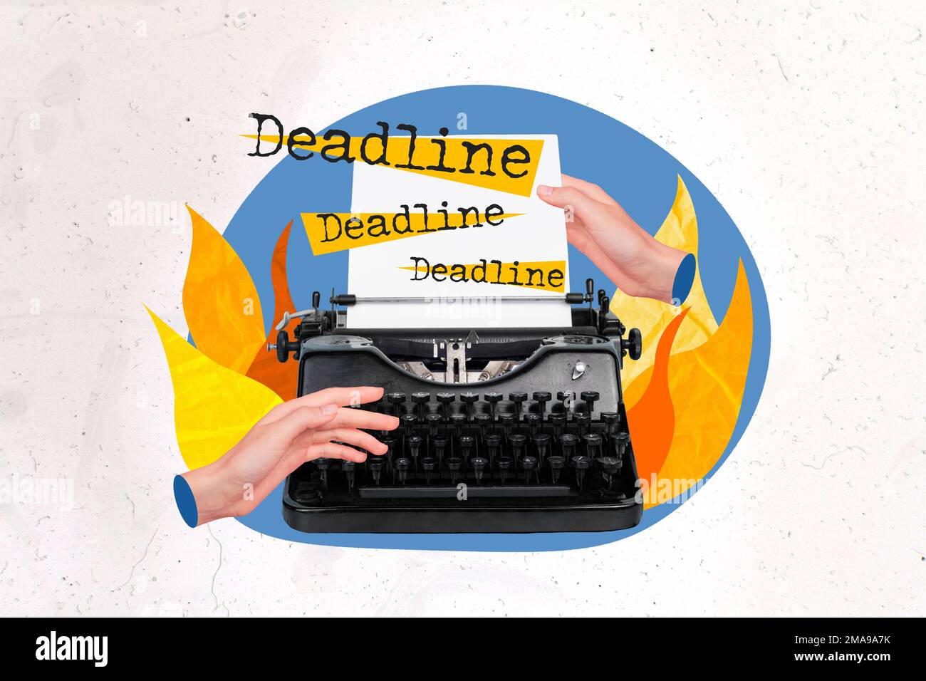 Composite collage image of arms typing text page retro typewriter ...