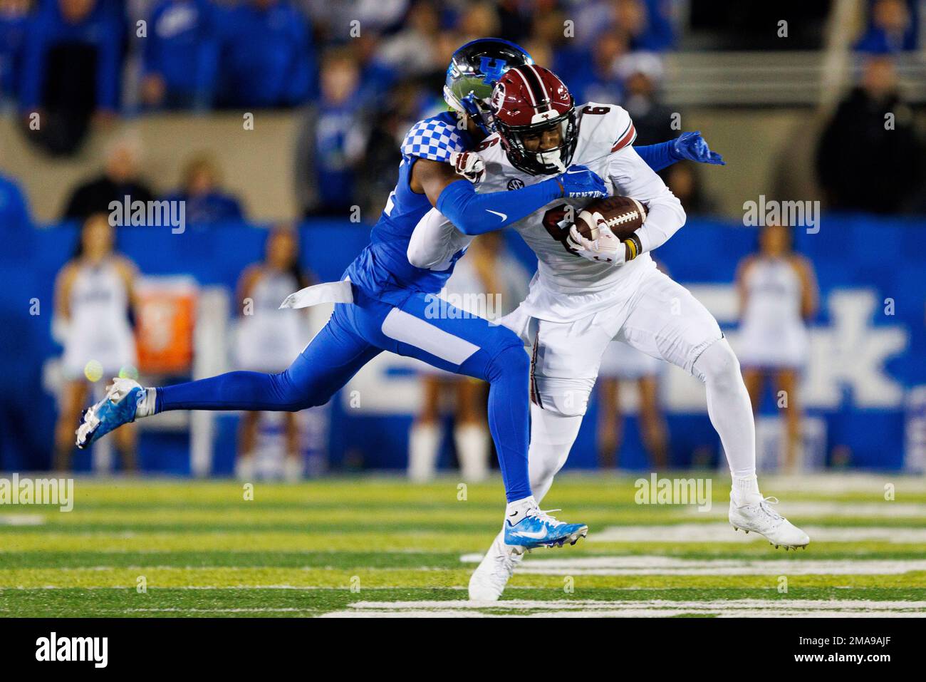 South Carolina wide receiver Josh Vann (6) tries to break free from a ...